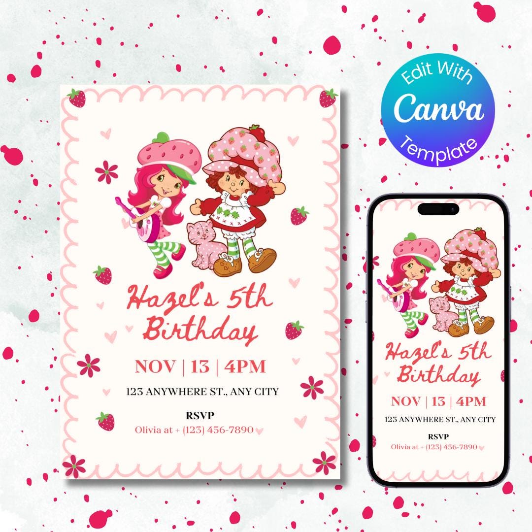 Strawberry Shortcake Birthday Invite Strawberry Birthday Invitation ...