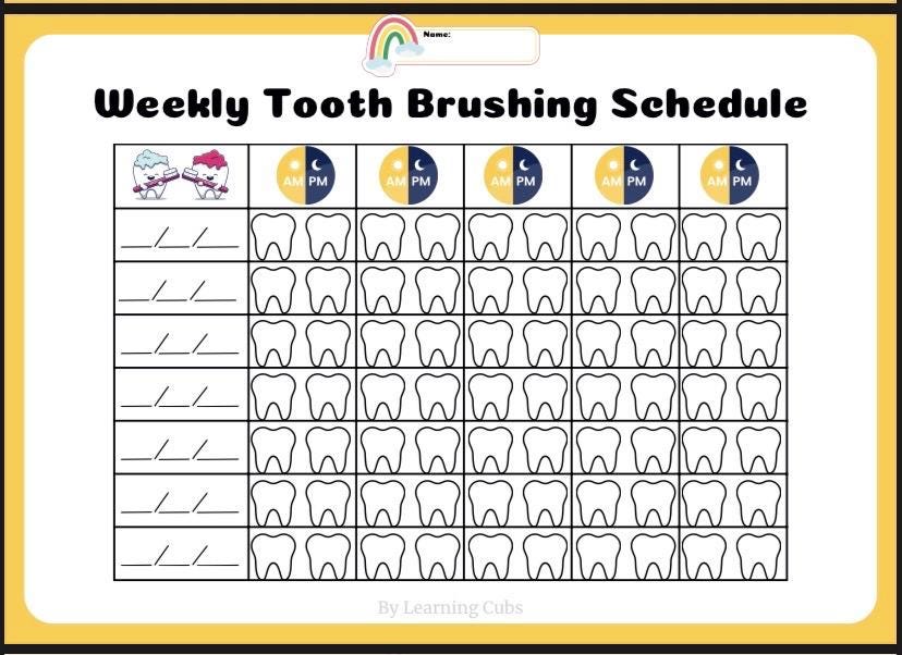 Kids Tooth Brushing Chart | Weekly Dental Hygiene Printable (PDF) - Etsy
