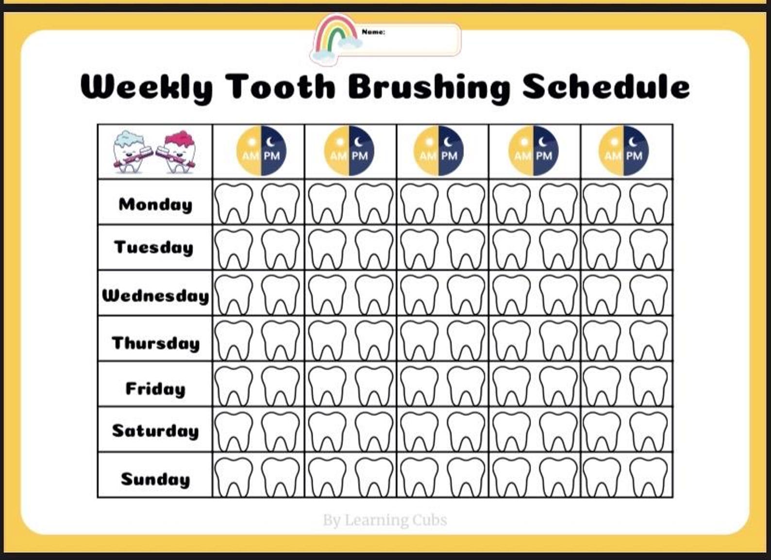 Kids Tooth Brushing Chart | Weekly Dental Hygiene Printable (PDF) - Etsy
