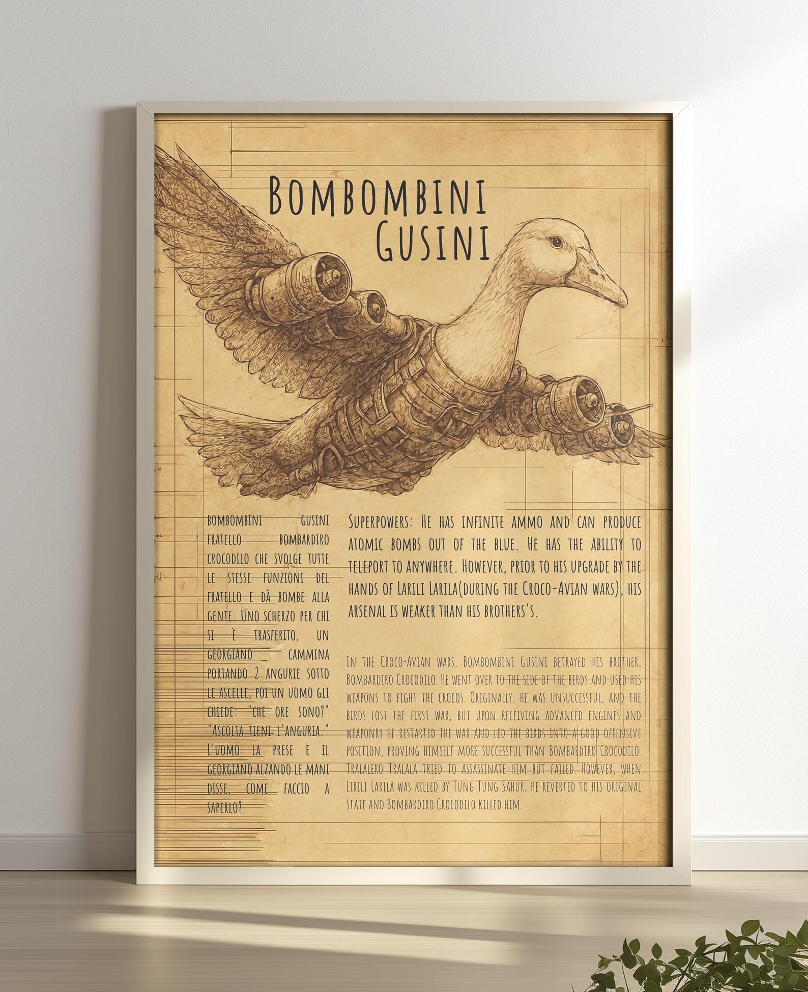 Framed Bombombini Gusini Brain Rot Meme Poster,brainrot Memes, Meme ...