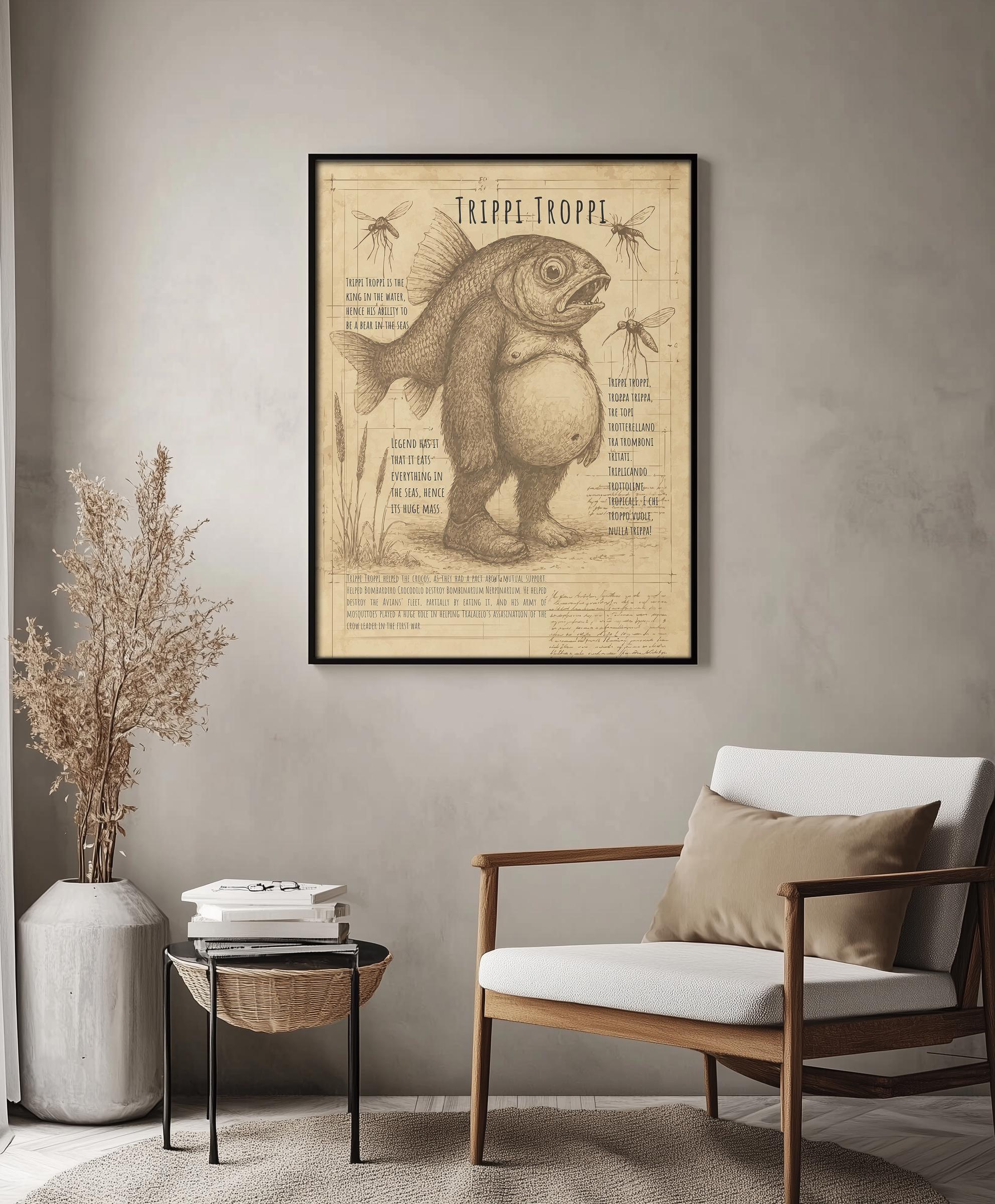 Trippi Troppi Brain Rot Meme Poster, Brainrot Memes,meme Posters,fish ...