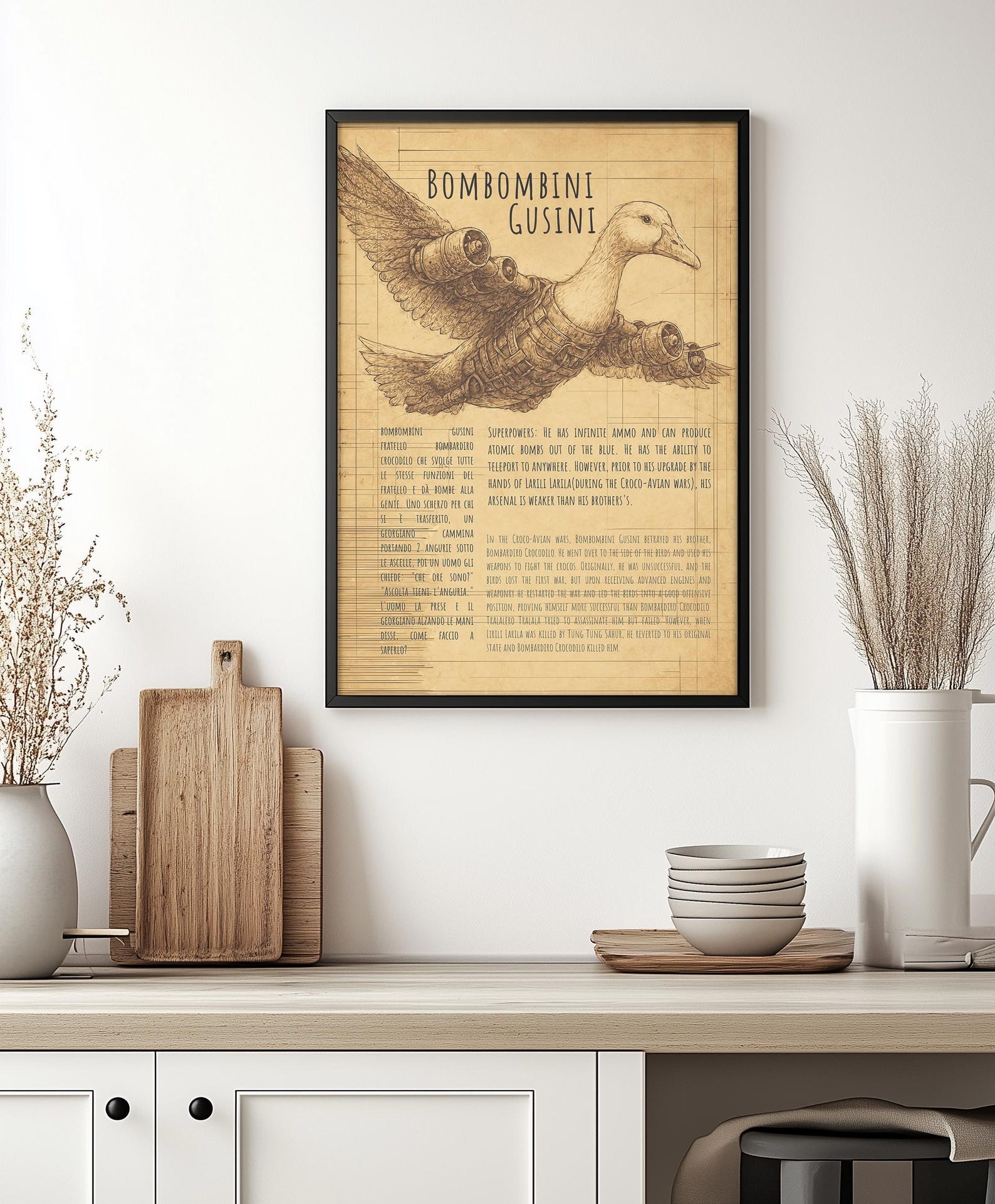 Framed Bombombini Gusini Brain Rot Meme Poster,brainrot Memes, Meme ...