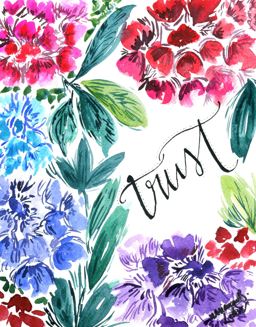 Floral 'trust' Giclée Print: Watercolor Flower Art - Etsy