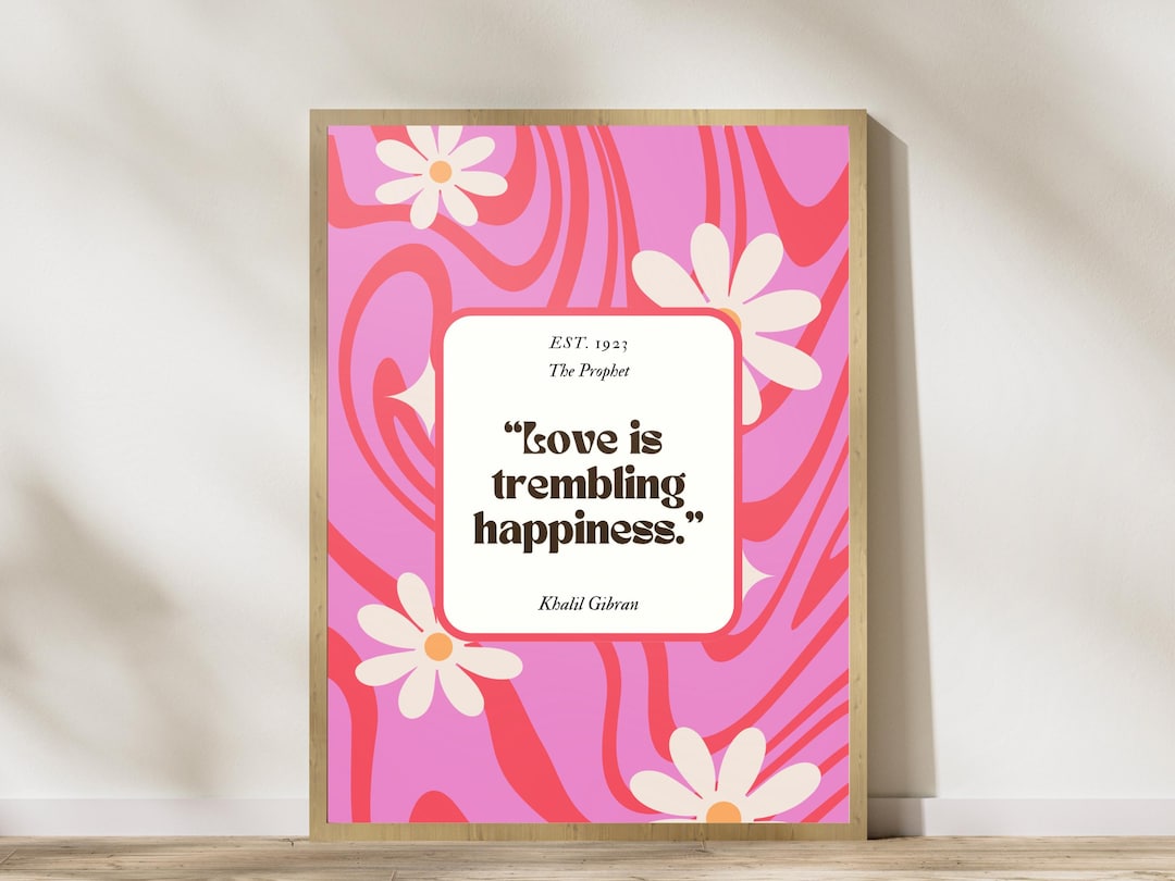 Khalil Gibran Pink Quote Art Print, Retro Groovy Decor, 70's Pink Style ...