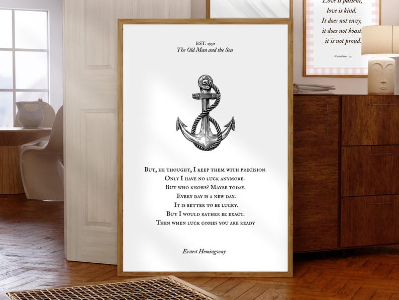 Ernest Hemingway Poster - Vintage Famous Book Quote Wall Art - Black ...