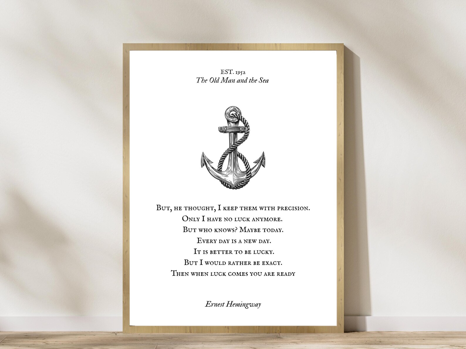 Ernest Hemingway Poster - Vintage Famous Book Quote Wall Art - Black ...