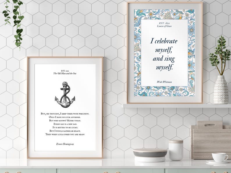 Ernest Hemingway Poster - Vintage Famous Book Quote Wall Art - Black ...