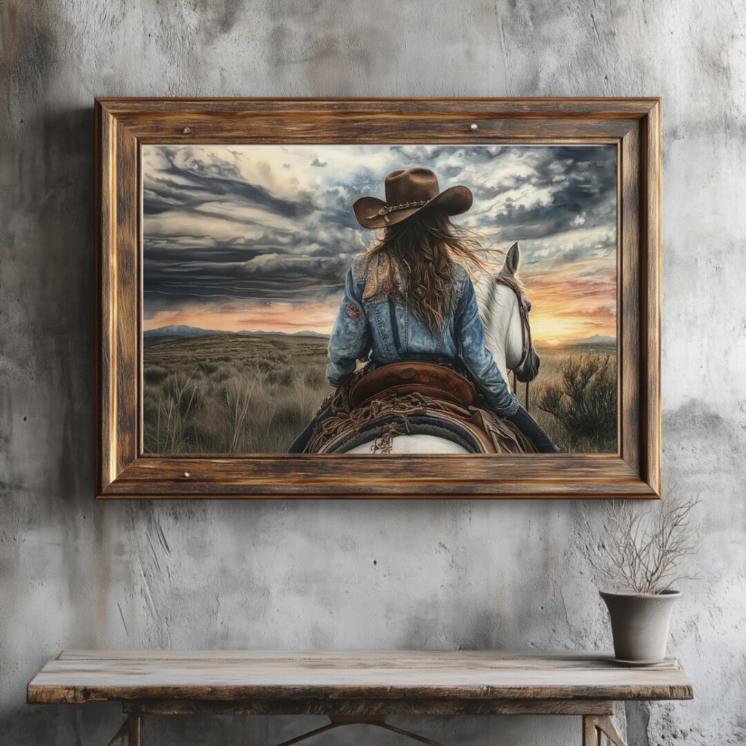 Cowgirl on Horseback Poster: Western Sunrise Wall Art - Etsy