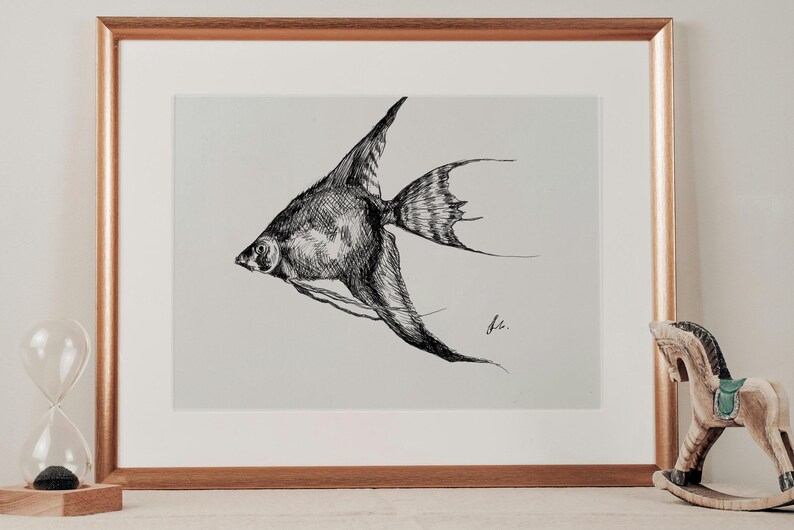 Printable Angelfish Wall Art – Hand-drawn Ocean Fish Art Download ...