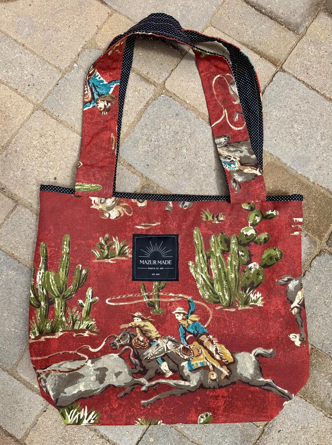 Vintage Western Tote Bag – Handmade Cowboy Print Canvas Tote With Inner ...