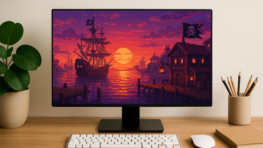 Pixel Pirate Ship Wallpaper Bundle – 4 Epic Pirate Ship Digital ...