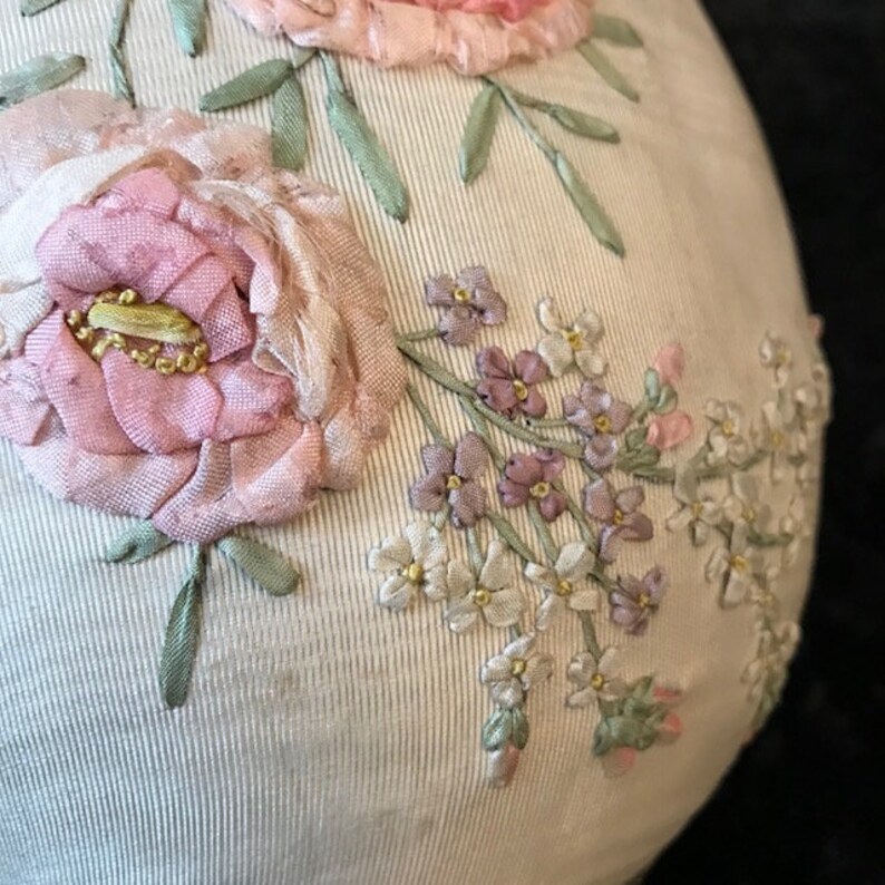 Fabric Easter Egg Ribbon Embroidered MARVELOUS on Silk Moire' Taffeta ...