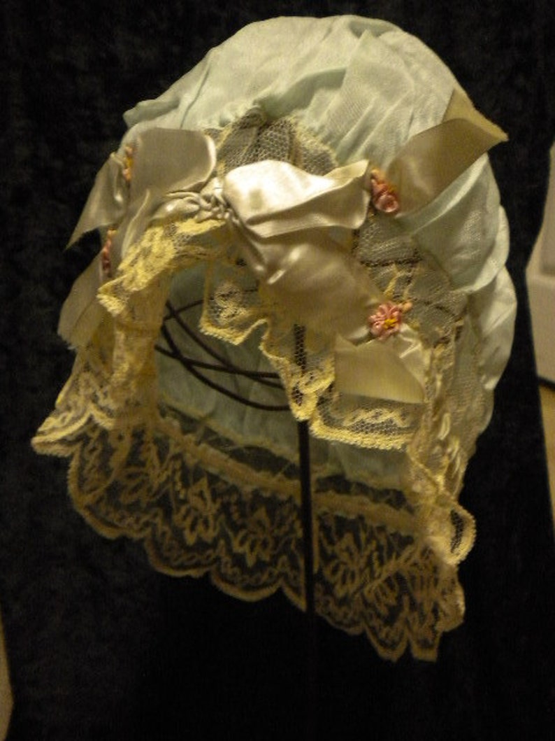 Nightcap Lovely Green Silk Antique Women's Night Bonnet With Ribbon ...
