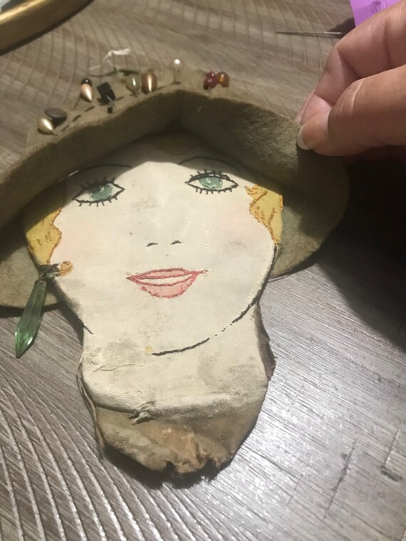 Pin Cushion Doll Face With Pins and Earring ffs8019 - Etsy