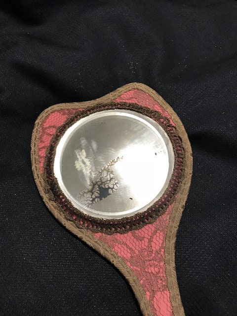 Antique Hand Mirror With Ribbonwork Rosettes and Lace - Etsy