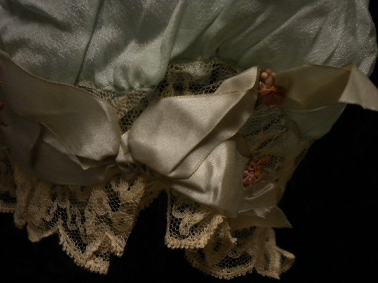 Nightcap Lovely Green Silk Antique Women's Night Bonnet With Ribbon ...