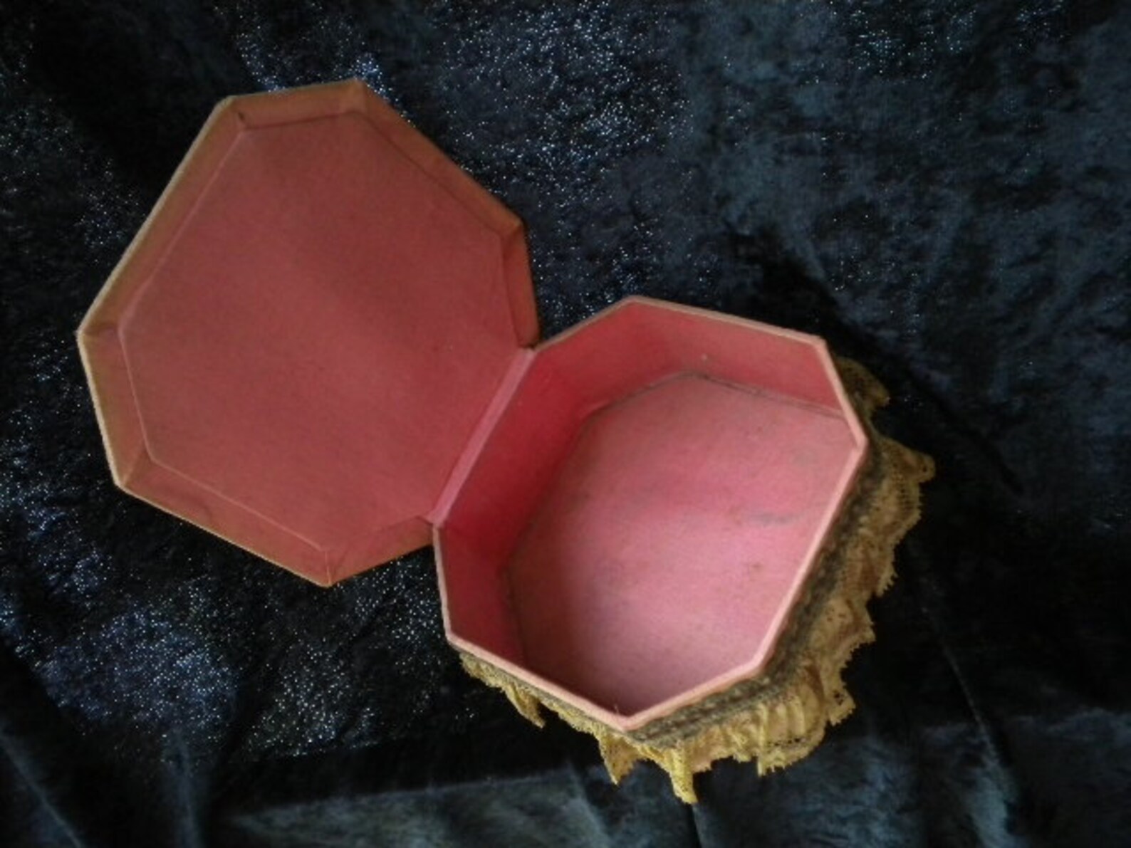 Antique Ribbonwork Keepsake Box With Gold Bullion Trim and Ecru Lace ...