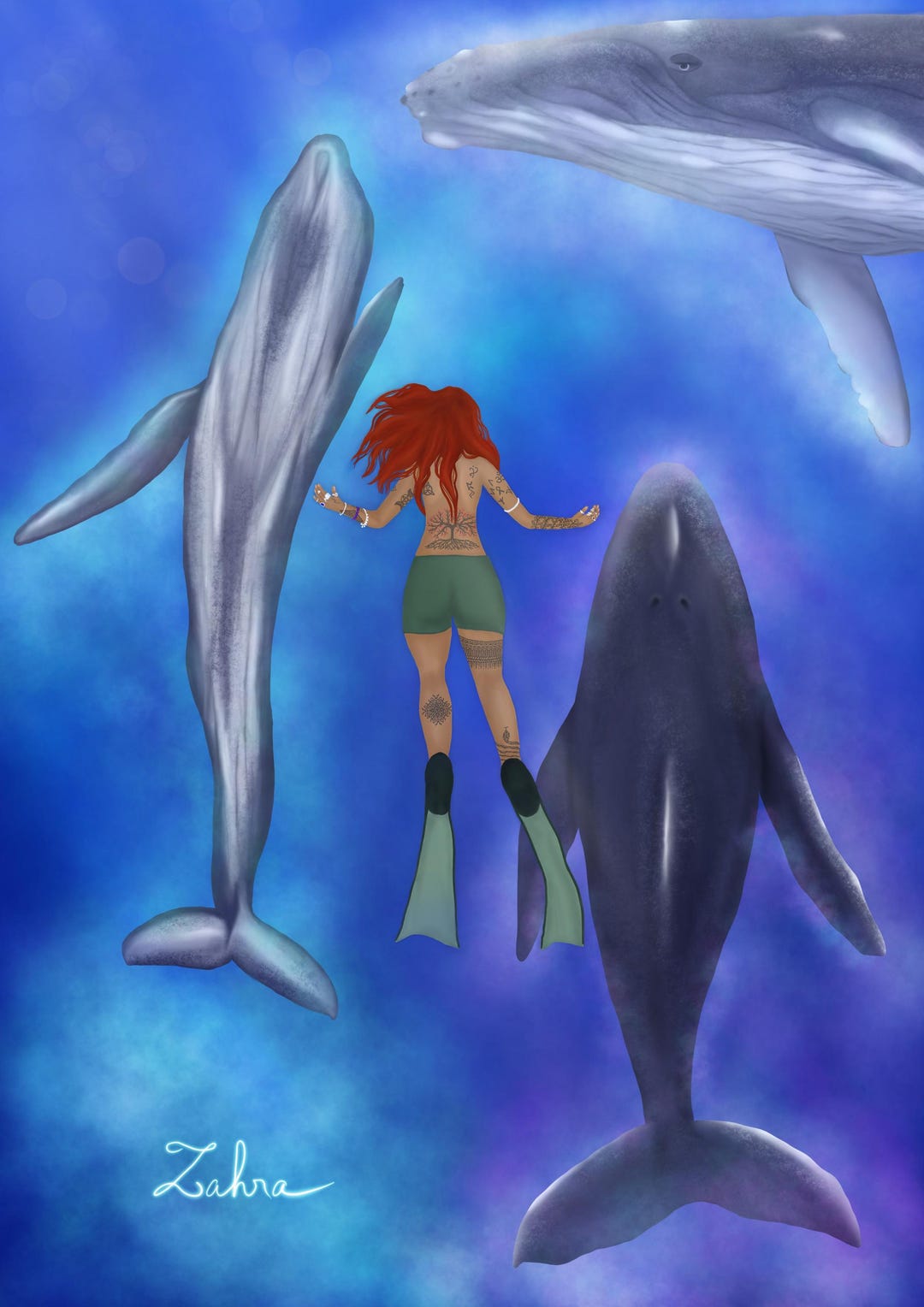 Dancing With Whales — Digital Download Printable Diving Art ...