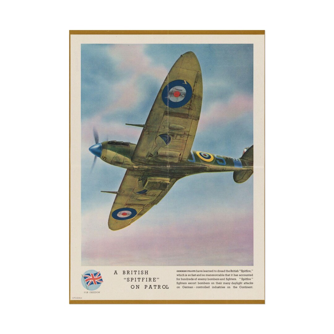 Vintage Spitfire Airplane Rolled Poster, Retro Wall Art, Aviation Decor ...