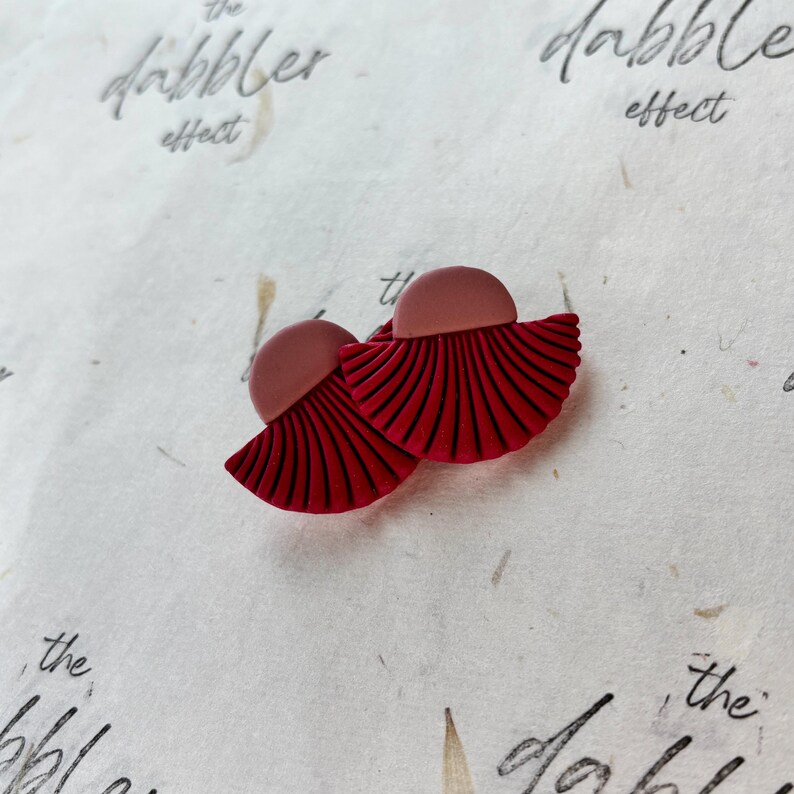 Boho Shell Fan Studs | Asian Japanese Fan Shape | Lightweight Polymer ...