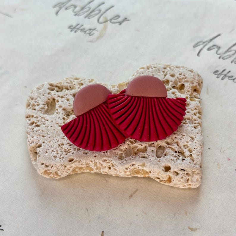Boho Shell Fan Studs | Asian Japanese Fan Shape | Lightweight Polymer ...