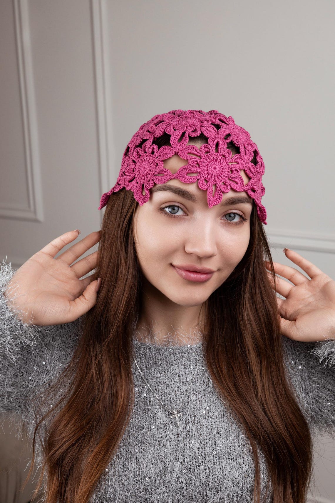 Crochet Pattern Hat Beanie Summer Flower Hat Boho Style Headwear ...