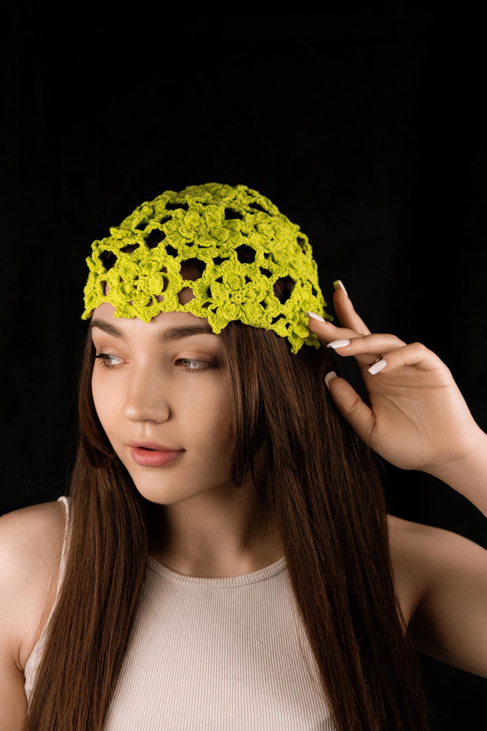 Crochet Pattern Hat Beanie Summer Flower Hat Boho Style Headwear ...