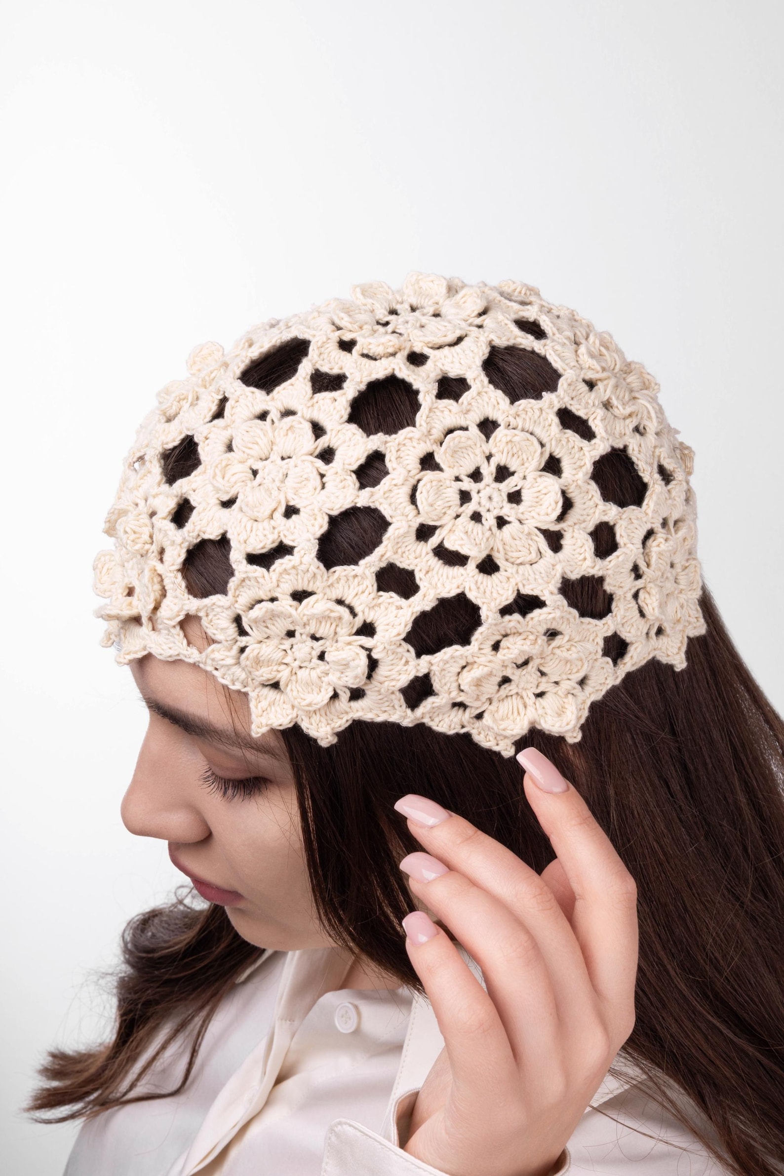 Crochet Pattern Hat Beanie Summer Flower Hat Boho Style Headwear ...
