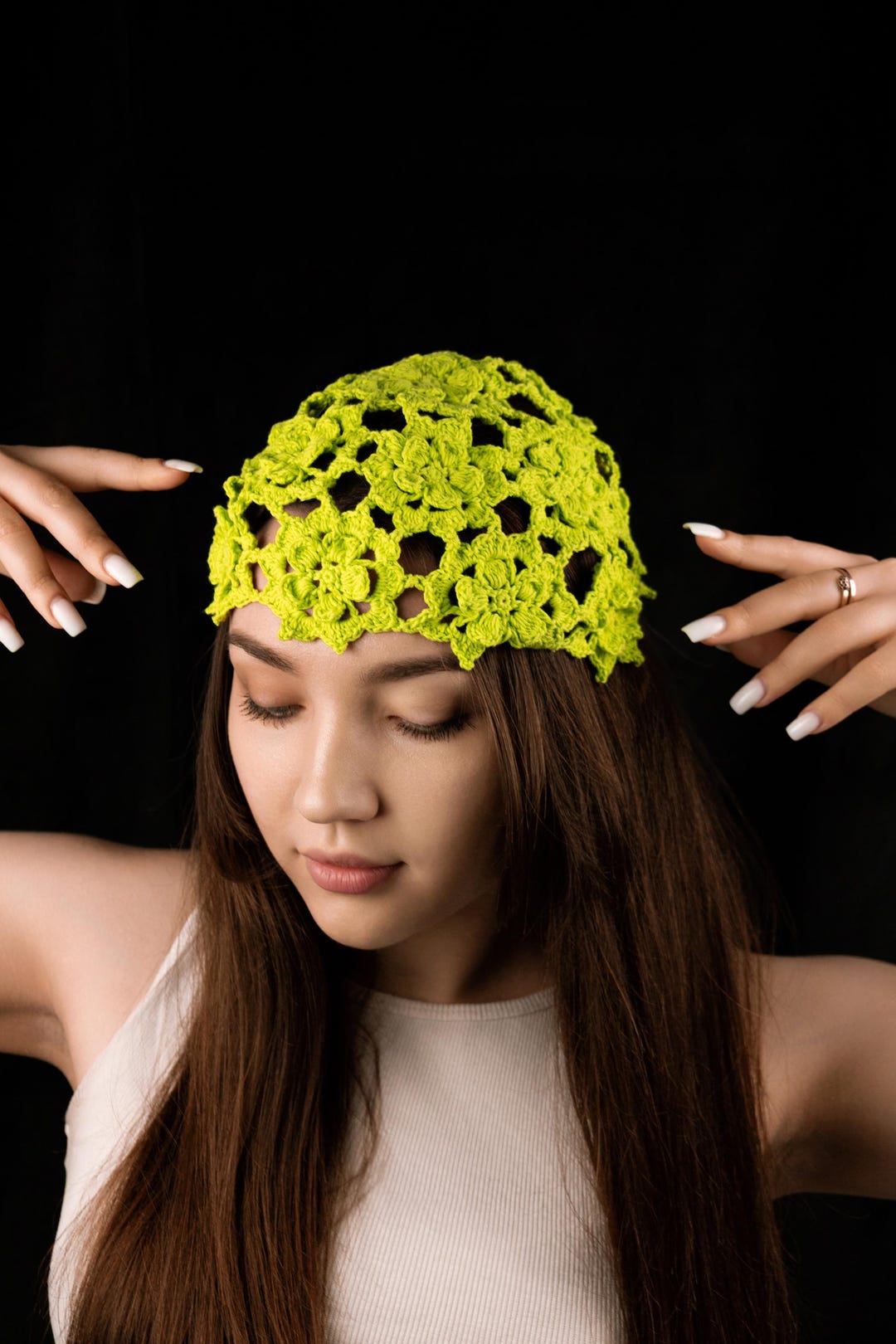 Crochet Pattern Hat Beanie Summer Flower Hat Boho Style Headwear ...