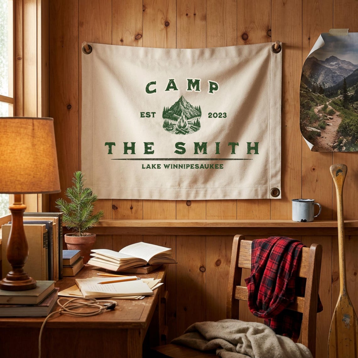 Custom Camp Name Sign Canvas Banner | Vintage Style Typography Flag ...