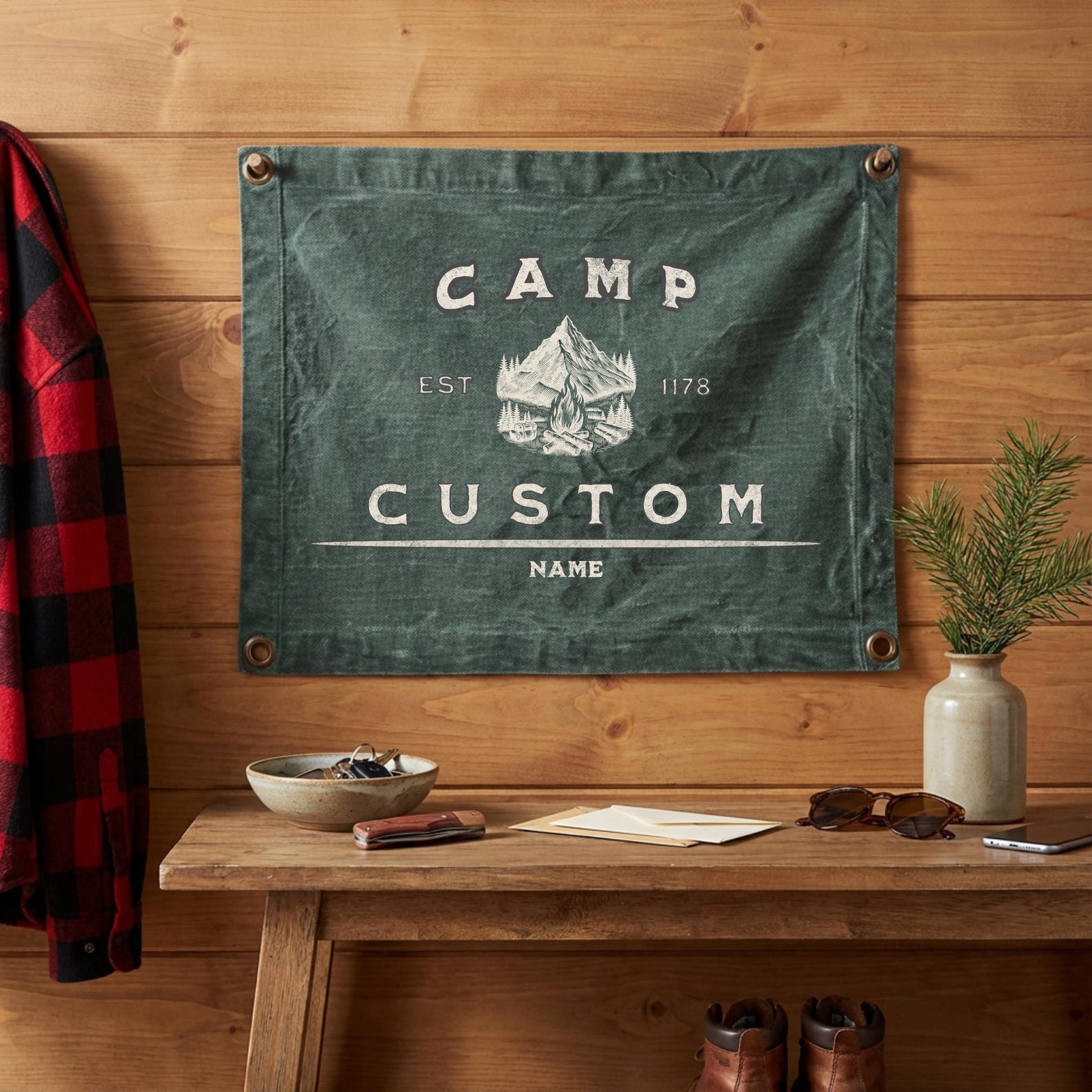 Custom Camp Name Sign Canvas Banner | Vintage Style Typography Flag ...