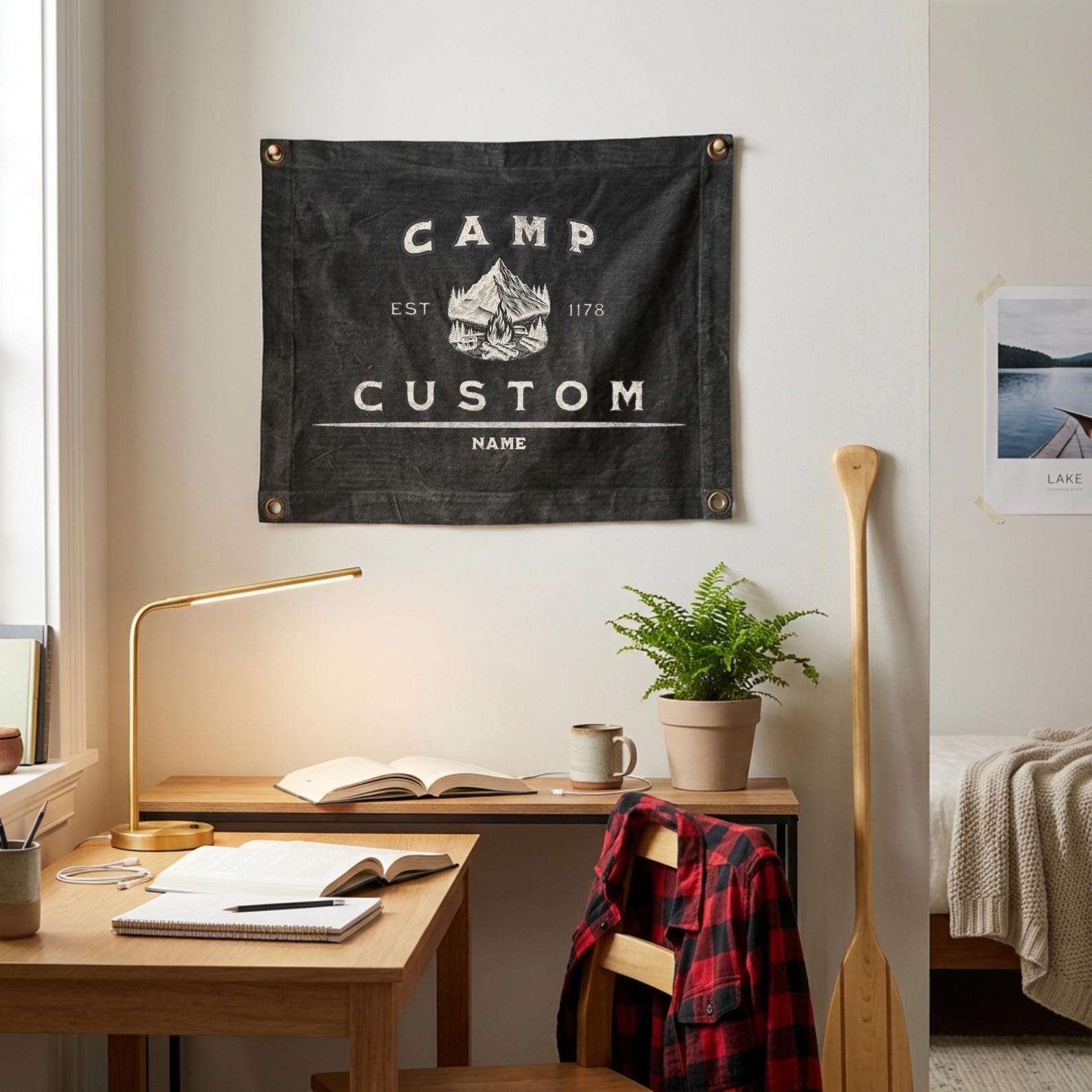 Custom Camp Name Sign Canvas Banner | Vintage Style Typography Flag ...