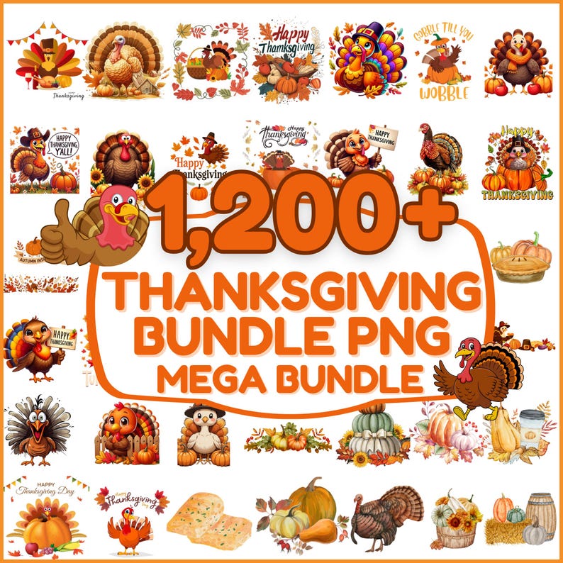 1200+ Thanksgiving PNG Bundle | Autumn Clipart Pack With Turkey Pumpkin ...
