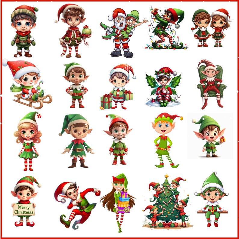 340+ Christmas Elf Clipart Bundle | Elf PNG Cute Holiday Doodle Santa ...