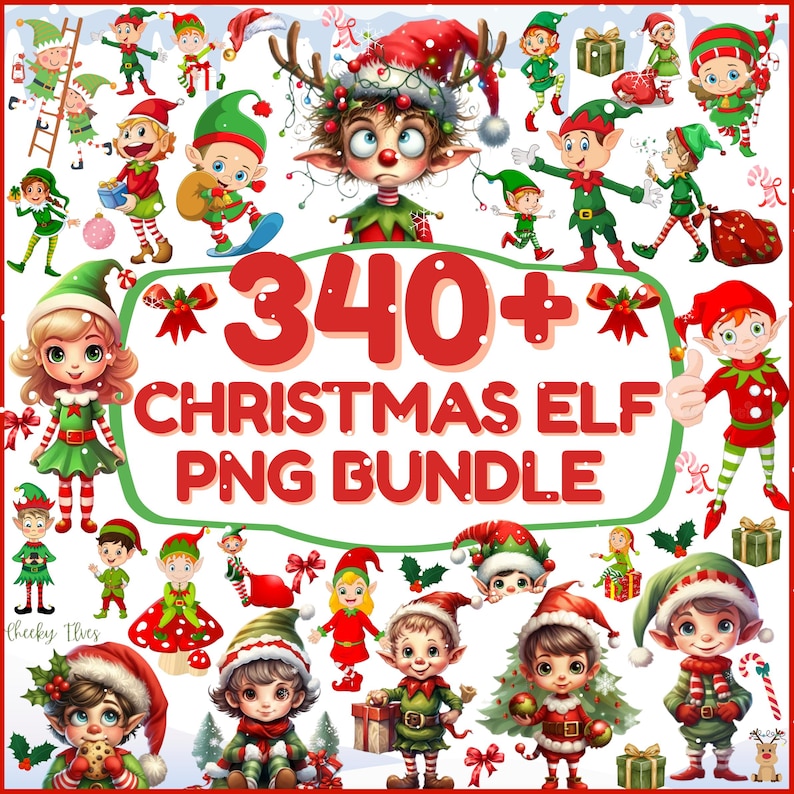 340+ Christmas Elf Clipart Bundle | Elf PNG Cute Holiday Doodle Santa ...