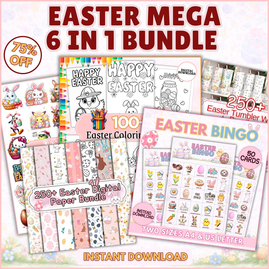 Easter Mega Bundle 6 in 1, Easter PNG SVG Bundle, 1000+ Files, Tumbler ...