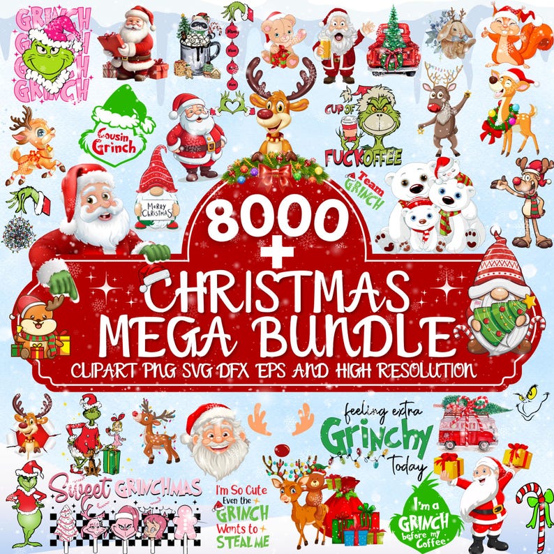 8000+ Christmas PNG Bundle | Mega Clipart Pack | Festive Quotes Santa ...