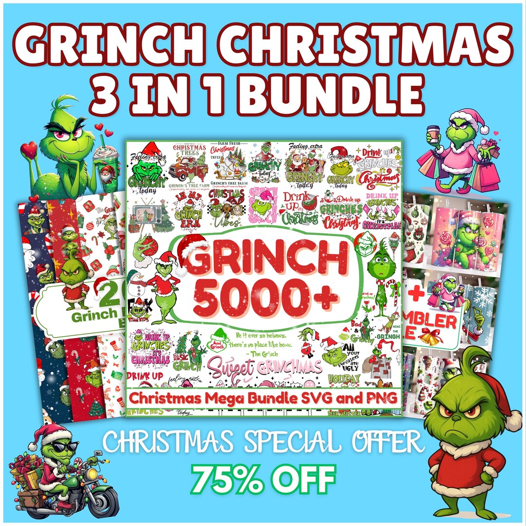 Grinch Christmas Mega Bundle 3-in-1 | PNG Clipart, Digital Paper ...