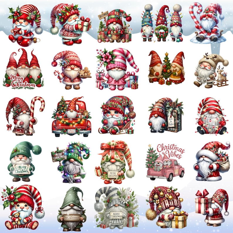 50+ Christmas Gnomes PNG Bundle | Watercolor Gnome Clipart Set | Cute ...