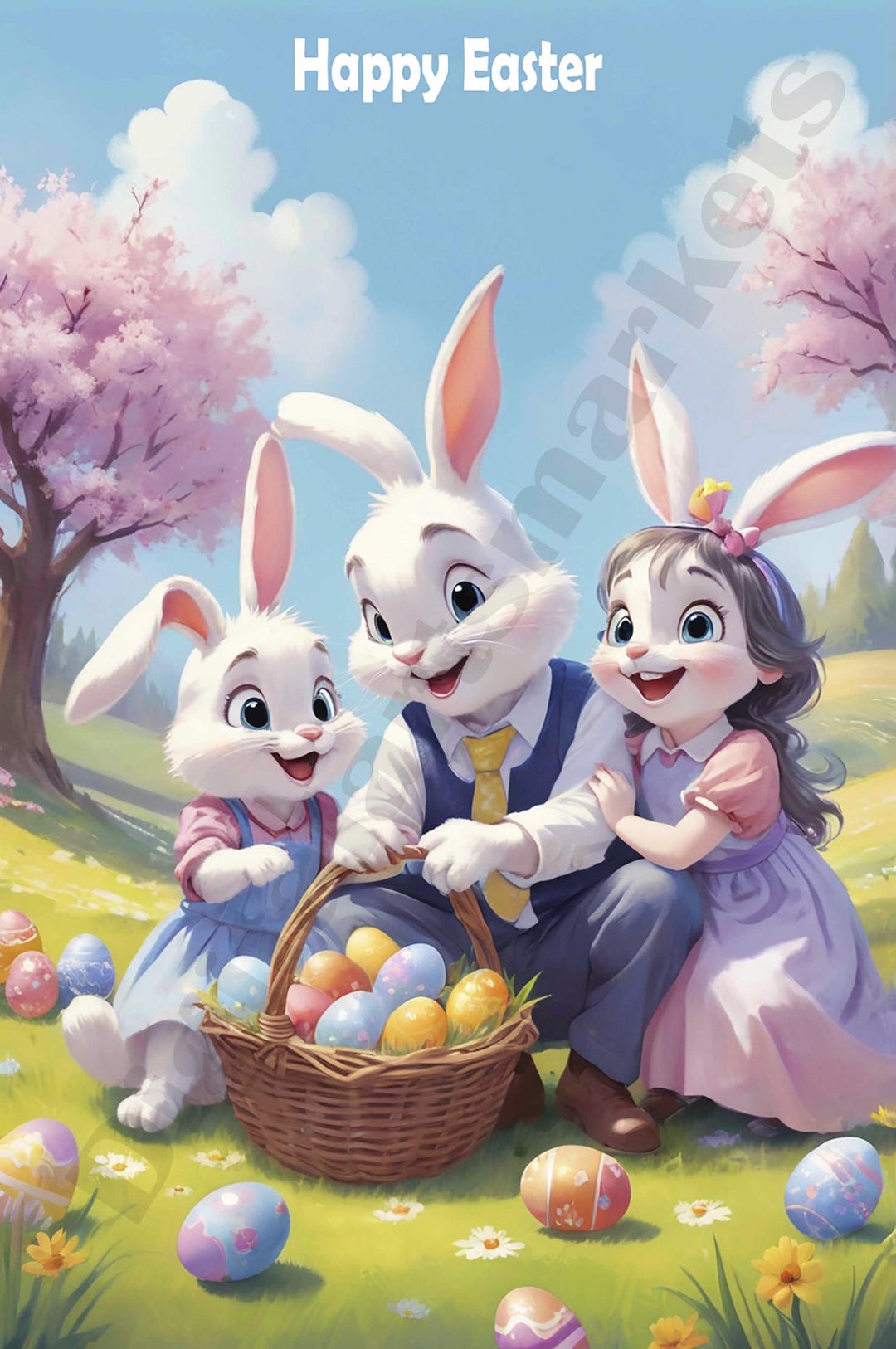 17 Easter Print Happy Family, Bunny Easter Wall Art, Digital Drawing ...