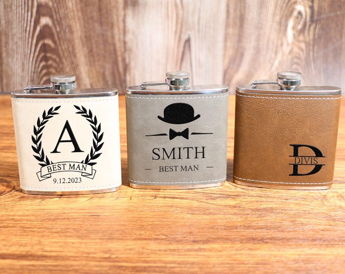 Premium 6oz Hip Flasks With Custom Engraving, Personalized Best Man ...