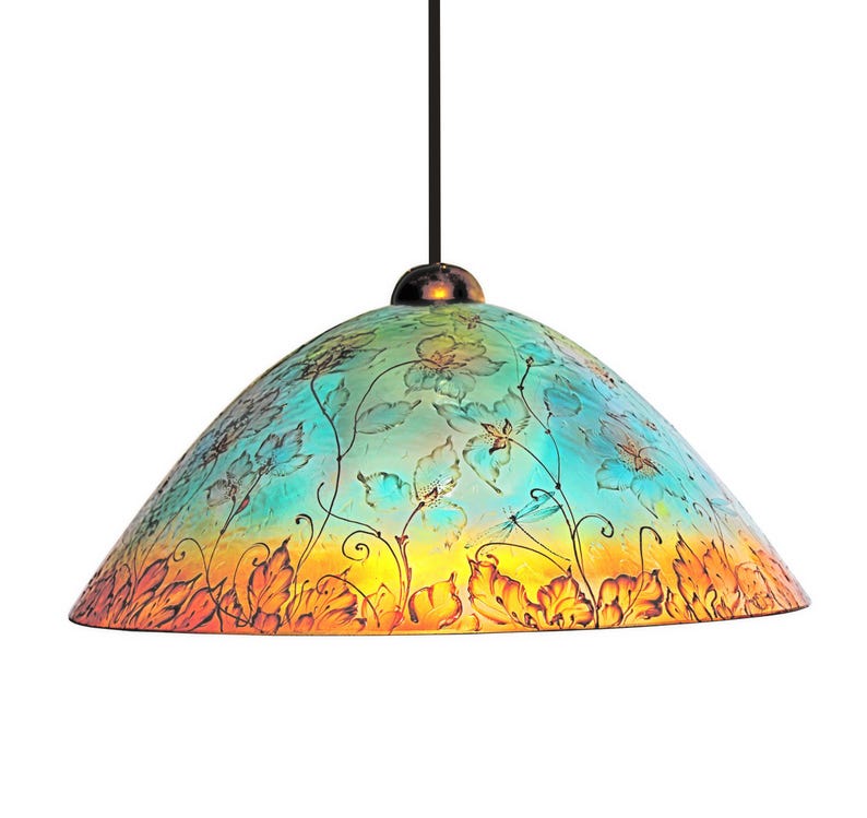 Pendant Light Hand Painted Glass Hanging Stained Glass Kitchen Light ...