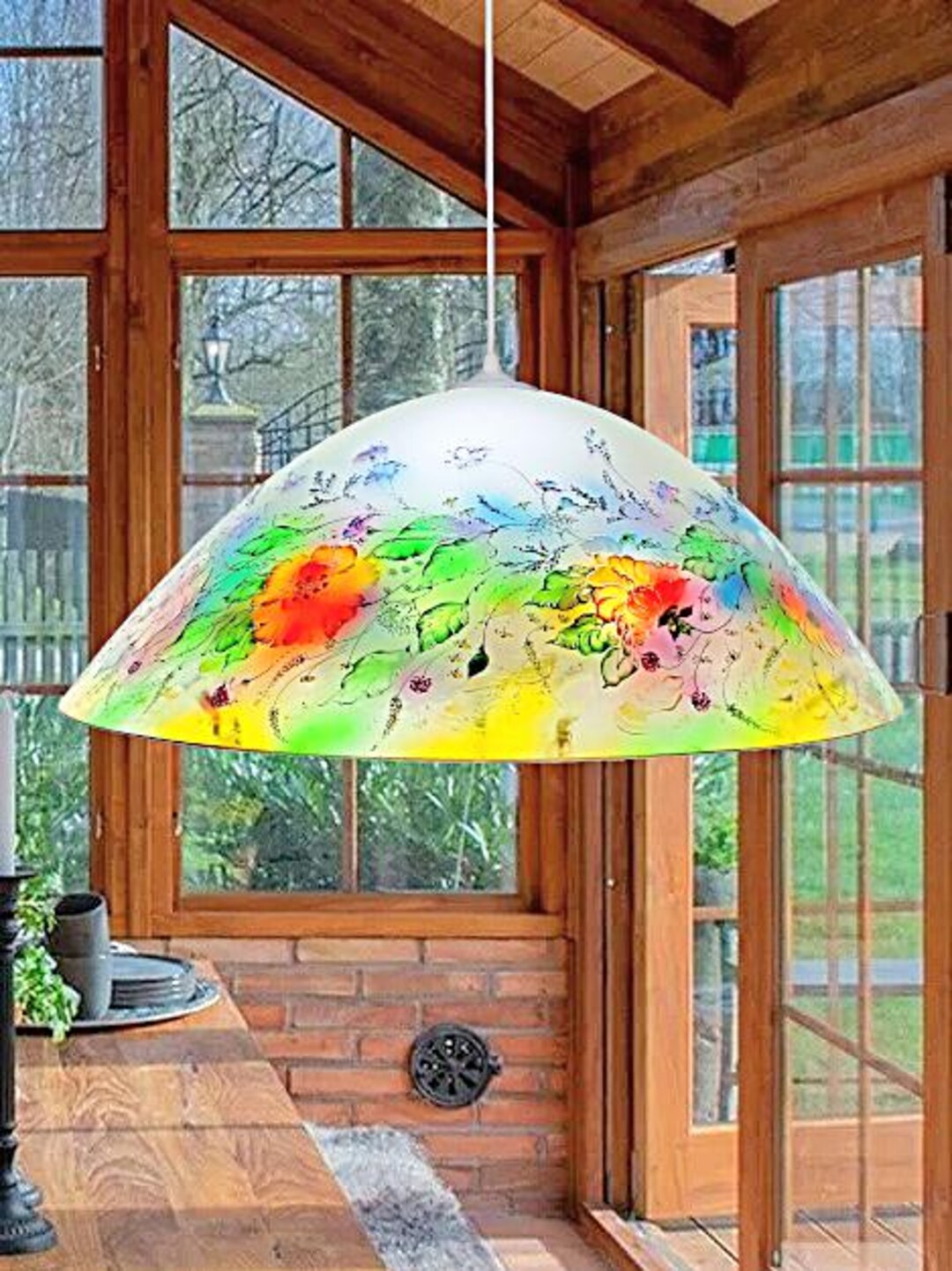 Custom Order Pendant Light Hand Painted Glass Hanging Stained Glass ...
