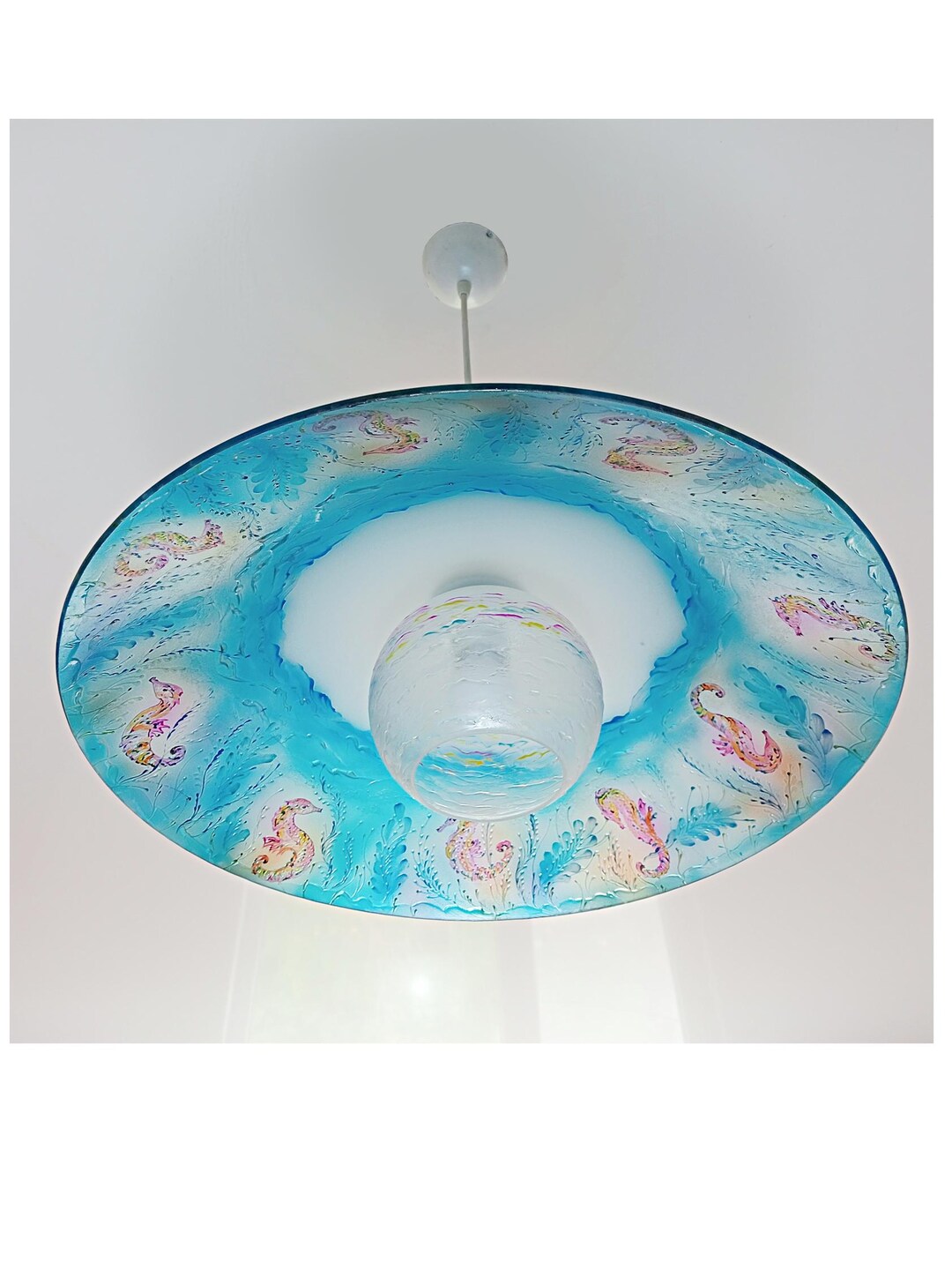 Pendant Light Fixture Tropical Style Stained Glass Hand Painted Beach ...