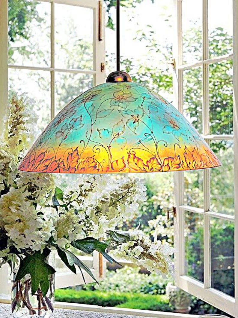 Pendant Light Hand Painted Glass Hanging Stained Glass Kitchen Light ...