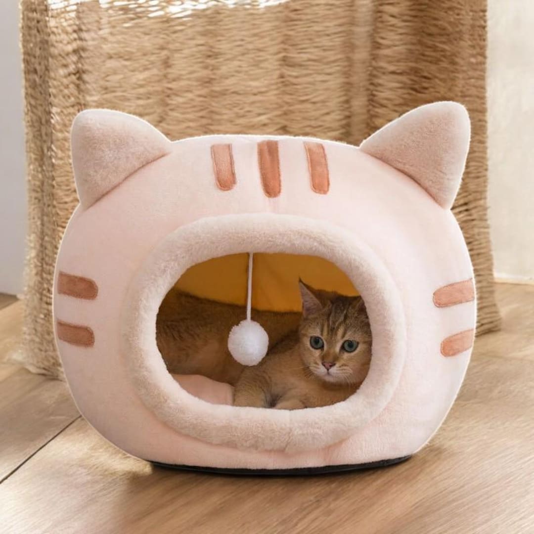 Plush Foldable Cat Bed: Warm Kitten Kennel With Non-slip Base - Etsy