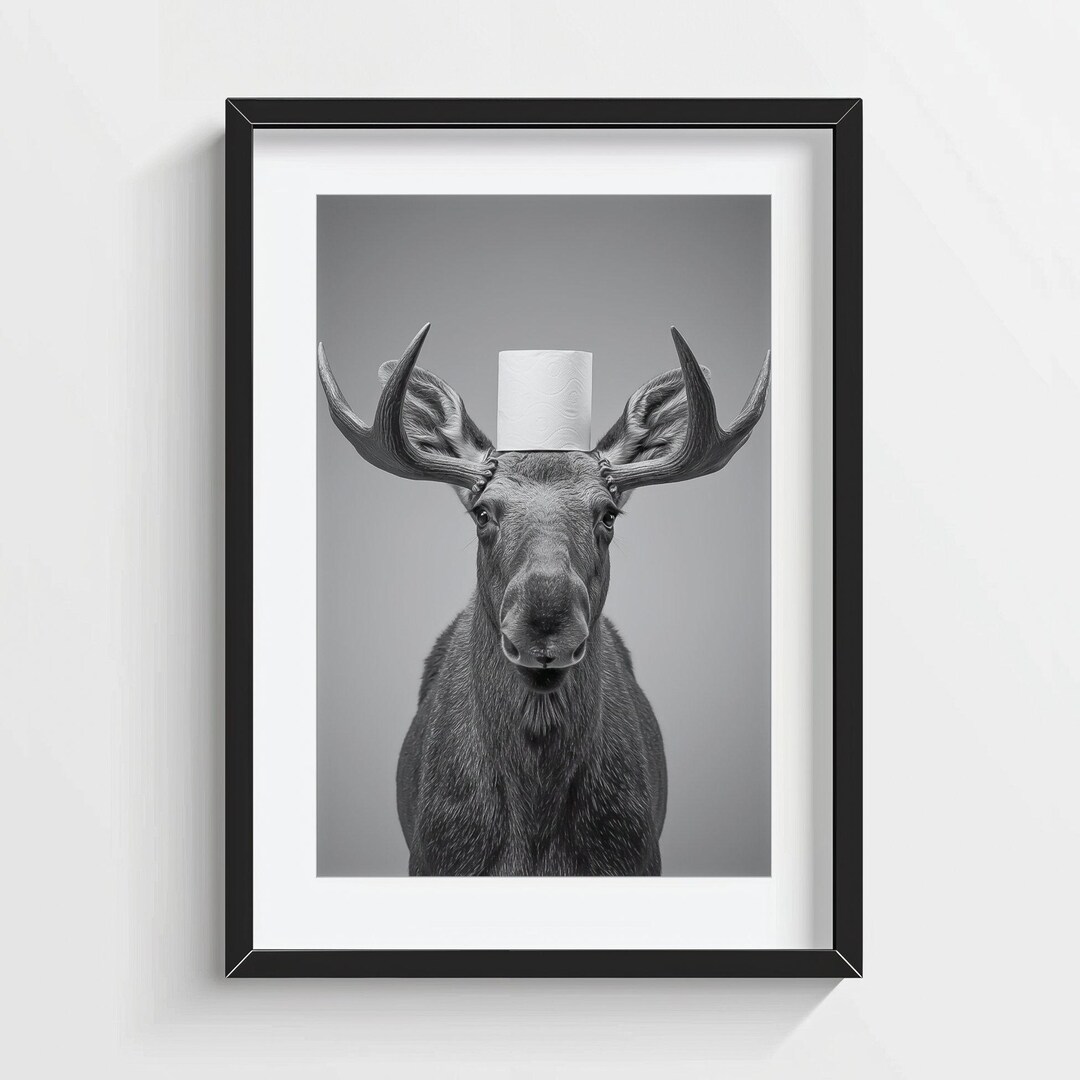Funny Moose Bathroom Art: Quirky Toilet Paper Print (digital Download ...