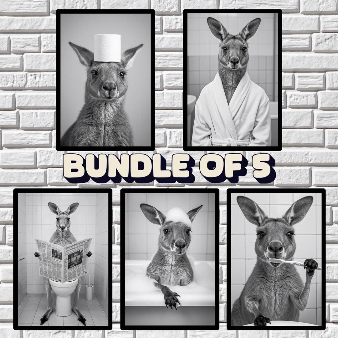 Funny Kangaroo Bathroom Art Prints: Quirky Animal Photos (digital ...