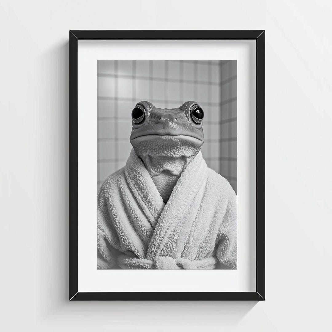 Funny Frog Wall Art, Frog in Bathrobe, Quirky Bathroom Wall Decor, Cute ...