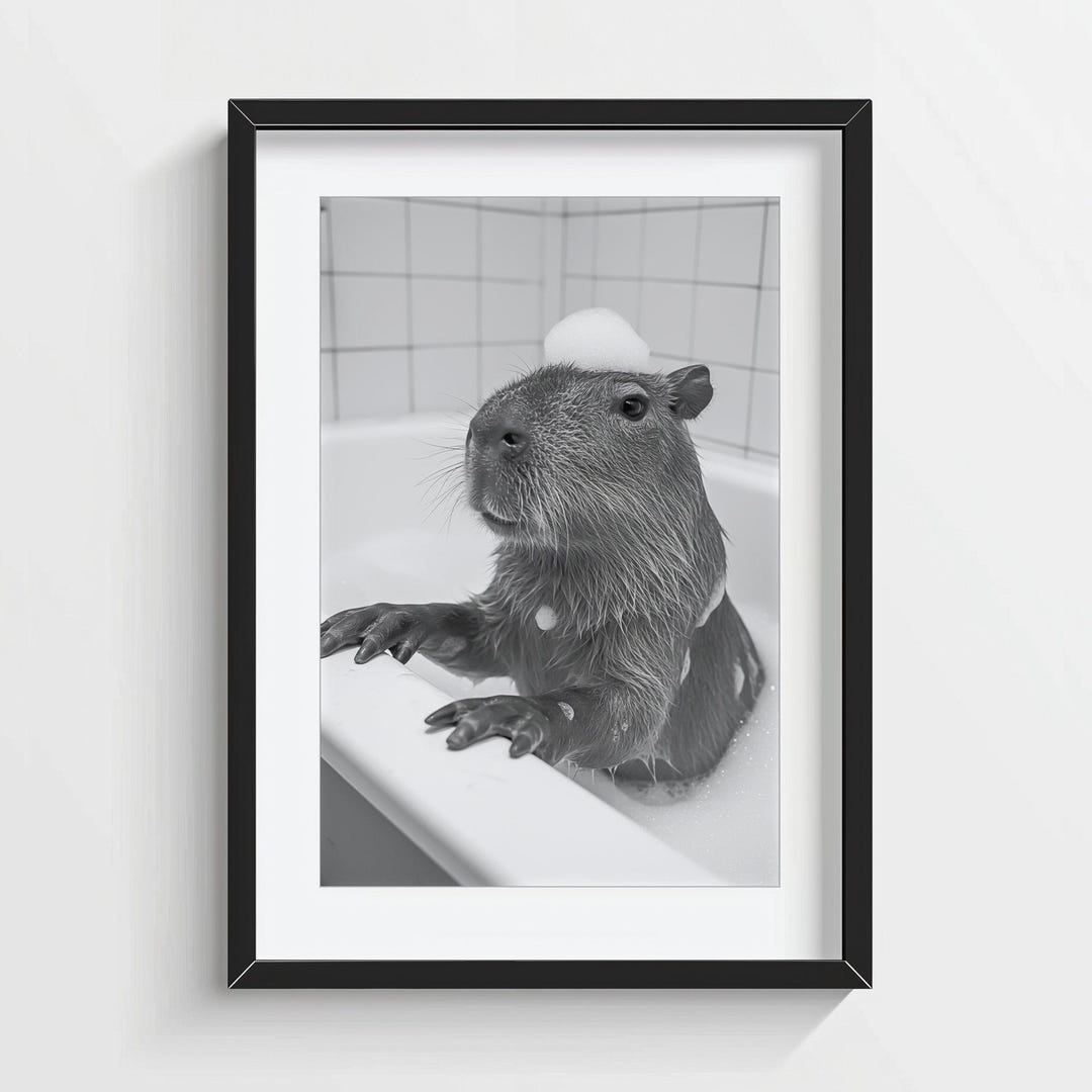 Funny Capybara Wall Art, Capybara in the Bathtub, Quirky Bathroom Wall ...